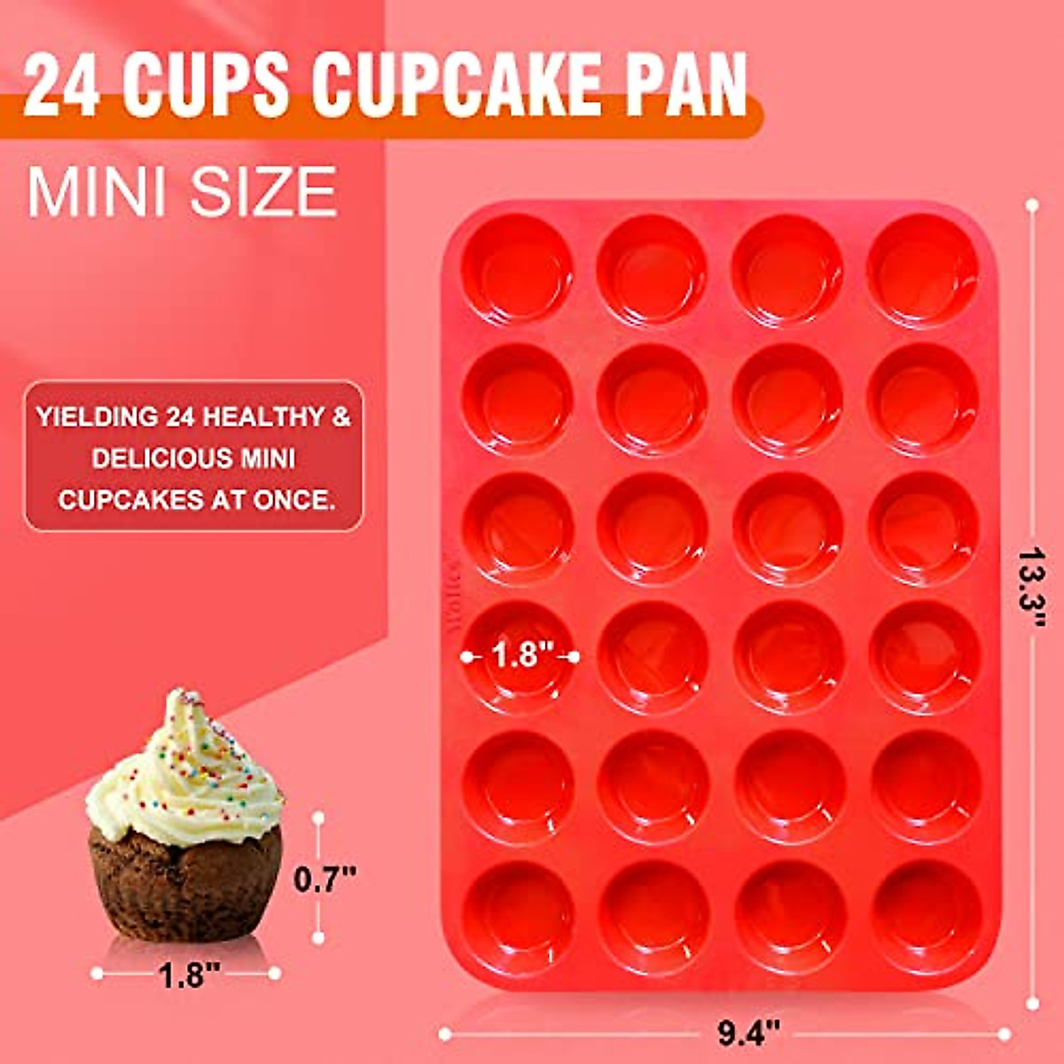Walfos Silicone Cupcake Pan Set, 2-Piece Mini 24 Cups Muffin Baking Pan, BPA Free and Dishwasher Safe, Non-stick , Great for Making Muffin Cakes, Fat Bombs