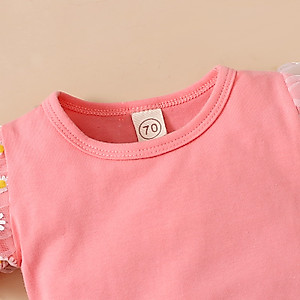 MIEKISA baby girls rompers flared pants suits headband free (Pink, 6-12 Months)