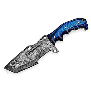 Tactical Combat Custom Made Damascus Steel Hunting Knife/Tracker Knife FBK-15315 Blue (Blue Wood)