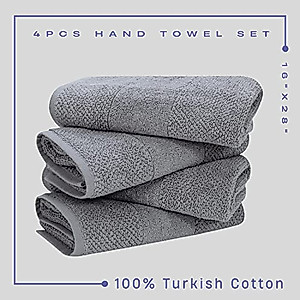 Antioch Home Bathroom Hand Towels, Hotel Quality & Fluffy & Absorbent & Soft & Fast Drying Turkish Hand Towels for Bathroom, 100% Cotton Turkish Hand Towel Set - [ 4 Pack – 16 x 28 inches ] - Grey