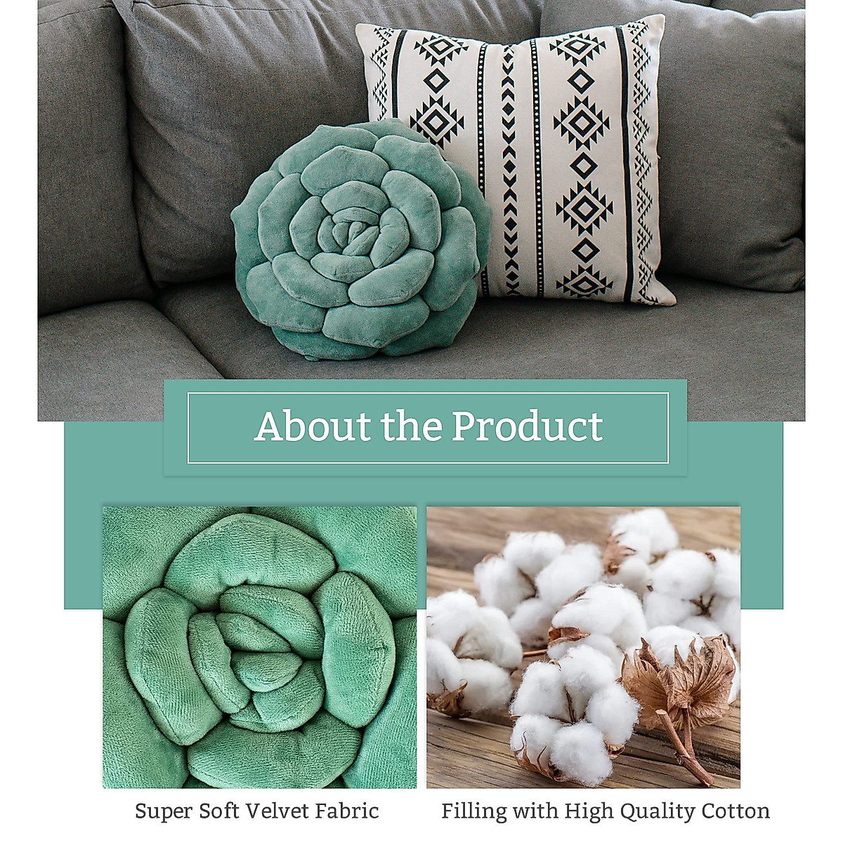 Audacious Hippo Succulent Pillow | Plant Room Decor | Double Stuffed Leaf Pillow for Couch Sofa Plush Outside Cotton Filling | Hand Stitched Flower Decorative Throw Pillows