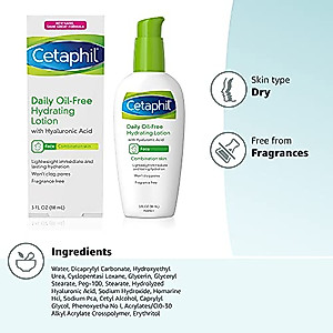 CETAPHIL Daily Hydrating Lotion for Face , With Hyaluronic Acid , 3 fl oz , Lasting 24 Hr Hydration , for Combination Skin , No Added Fragrance , Non-Comedogenic