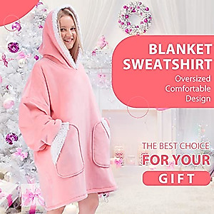 Comore Blanket Hoodie-Oversized Wearable Blanket Sweatshirt Cozy Warm Soft Sherpa with Giant Patch Pockets for Women Kids Men Adults Pink