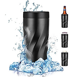 Insulated Stainless Steel 24 oz Tumbler with Freezable Drink Can Cooler for all 12 oz Slim Can,Regular Can,Beer Bottle & All Drinks (Frosted Black)