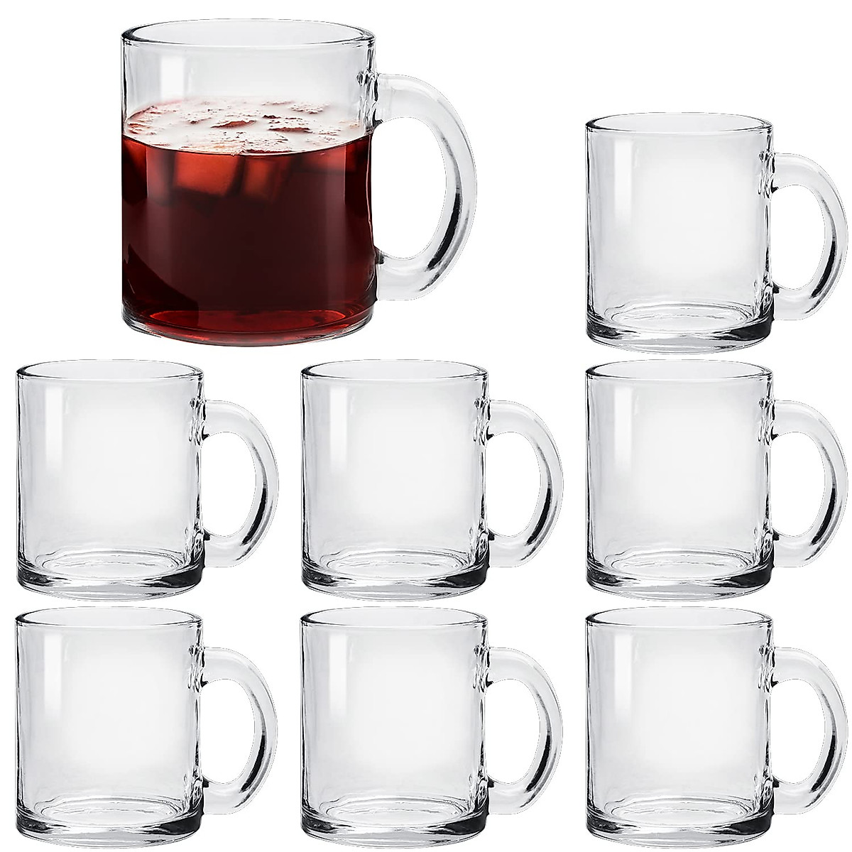 Accguan Glass Coffee Mug Set, (8 Pack) 12 Ounce with Convenient Handle, Tea Glasses for Hot/Cold Beverages, Thermal Shock Resistant, Tempered Glass, Mugs for Cappuccino, Latte, Espresso
