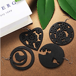 JOERICA 12 Pairs African Wood Earrings for Women Bohemian Wooden Drop Earrings Lightweight Statement Drop Earrings Set Ethnic Style