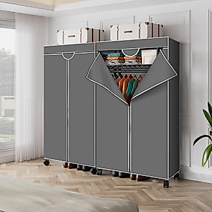 PUNION Garment Rack Cover Only Available for GR1 Clothes Rack, Dustproof Oxford Fabric Hanger Sleeve with Zipper, with Side Pocket, Grey