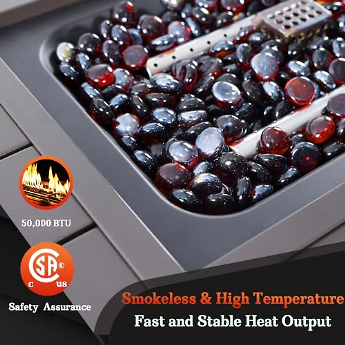 NOBLEMOOD 48 INCH Propane Fire Pit Outdoor Fire Table w/Faux Ledgestone Base, 50,000 BTU Gas Fire Pit Table w/Aluminum Table Top, Waterproof Cover for Outdoor, Patio, Garden, CSA Certification