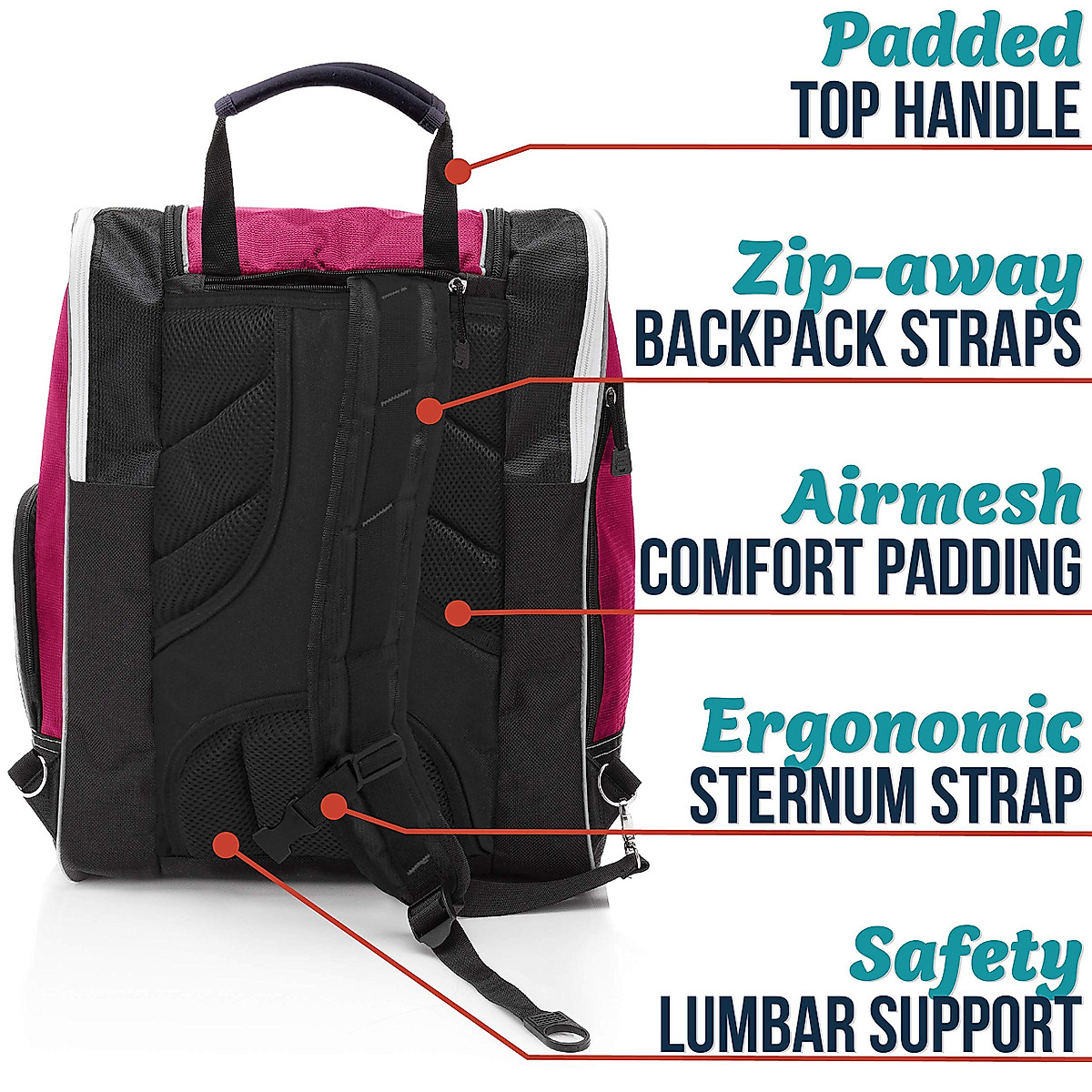 Athletico Ski Boot Bag – Skiing and Snowboarding Travel Luggage – Stores Gear Including Jacket, Helmet, Goggles, Gloves & Accessories – Venting and Grommets for Snow Drainage (Pink)