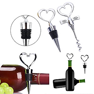 2 Pack Heart Wine Bottle Stopper, BetterJonny Stainless Steel Wine Bottle Stopper and Bottle-opener with Gift Box Packing Handheld Wine Bottle Cork Remover Accessory Tool for Holiday Wedding Party