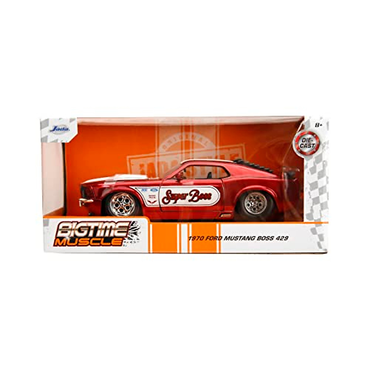 Big Time Muscle 1:24 1970 Ford Mustang Boss 429 Die-cast Car Candy Red, Toys for Kids and Adults