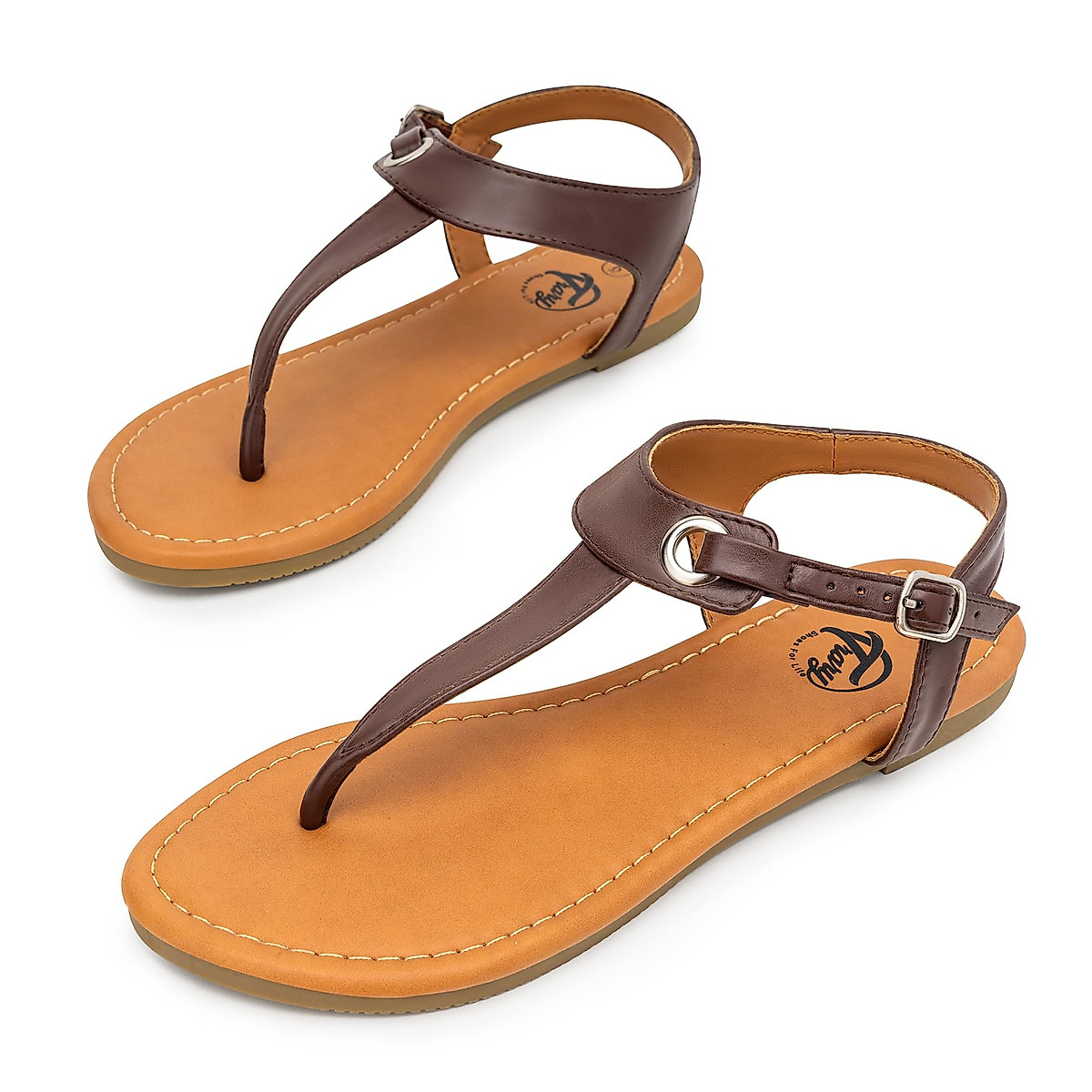 Trary Flat T-Strap Thong Sandal for Women BROWN 07