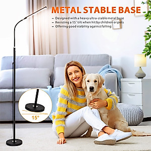 XXEAN LED Floor Lamp with Remote Touch Control,Dimmable 15W Pole Lamps for Living Room,70'' Adjustable Height Standing Reading Light with 10 Brightness/5 Timer/3 Colors for Lash Tatto Esthetician