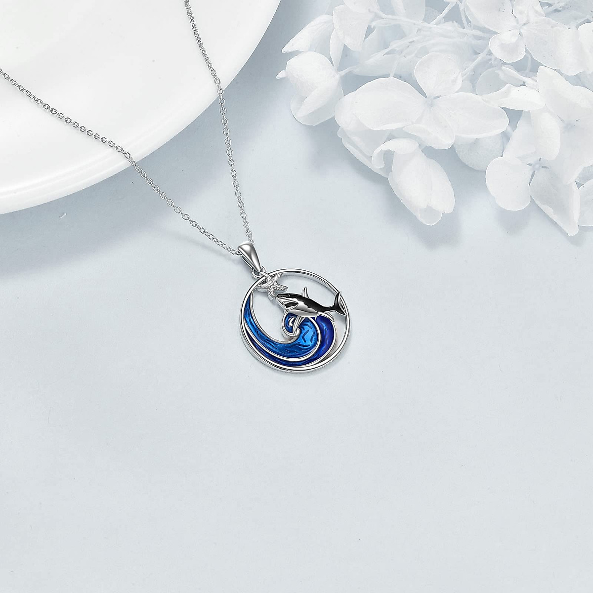 AXELUNA Shark Necklace 925 Sterling Silver Shark Pendant Ocean Jewelry for Women Mother Wife