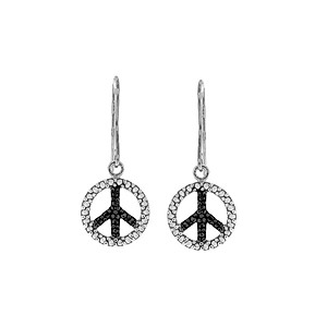 Black Natural Diamond Accent Drop/Dangle Earrings in14K White Gold Over Sterling Silver