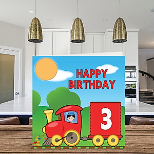 3rd Birthday Card Unisex - Train - Happy Birthday Card for 3 Year Old Son Daughter Brother Sister Grandson Granddaughter Niece Nephew Cousin, 5.7 x 5.7 Inch Birthday Greeting Card