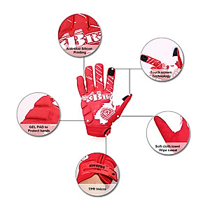 BRZSACR Cycling Gloves Full-Finger Gloves Skeleton Bones Motorcycle Bike Gloves Mountain-Padded Road Bicycle for Men Women Non-Slip and Resistance to Abrasion for Biking Climbing Hiking.(Red.XL)