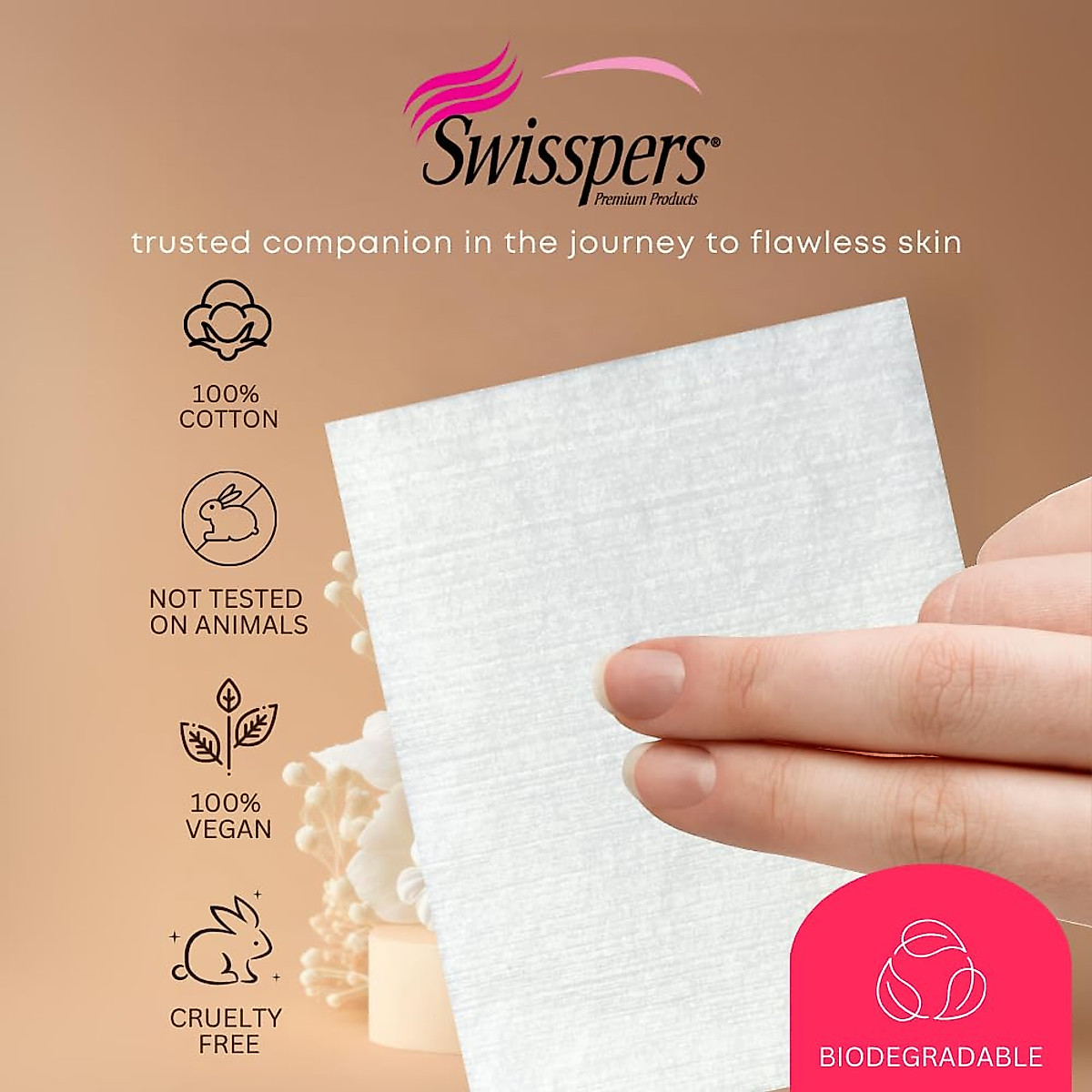 Swisspers Premium Facial Cleansing Pad, 100% Cotton, Ultra Soft, Extra Large, 50 White Pads per Reclosable Bag, 6 Bags (300 Pads Total)