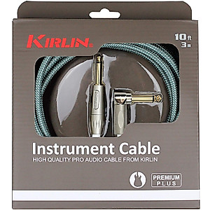 Kirlin Cable IWB-202PFGL-10/OL -10 feet- Straight to Right Angle 1/4-Inch Plug Premium Plus Instrument Cable, Olive Green Tweed Woven Jacket