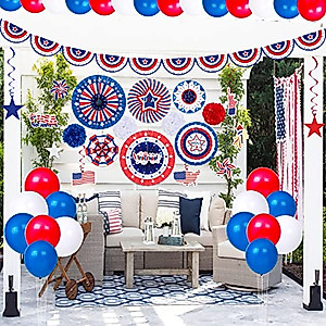 51PCS 4th/Fourth of July Decorations Set - Includes Patriotic Paper Fans,Pom Poms,Banner,Hang Swirls,Balloons - Red White Blue Memorial Day Party Decor Supplies