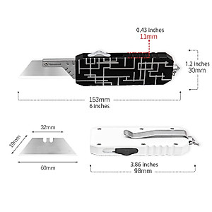 Tenchilon T386 EDC Auto Box Cutters Retractable Heavy Duty Cardboard Cutter Utility Knife, 10pcs Extra Replaceable Blade Pocket Knife With Pants Clip, Glass Breaker (Black)