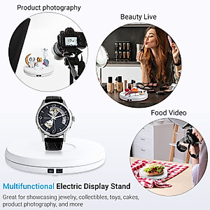 White Electric 10 Inch Rotating Turntable Display Stand with Led 44 lb Centric Loading for Table 360 Degree Motorized Tumbler Display Stand for Jewelry Photography
