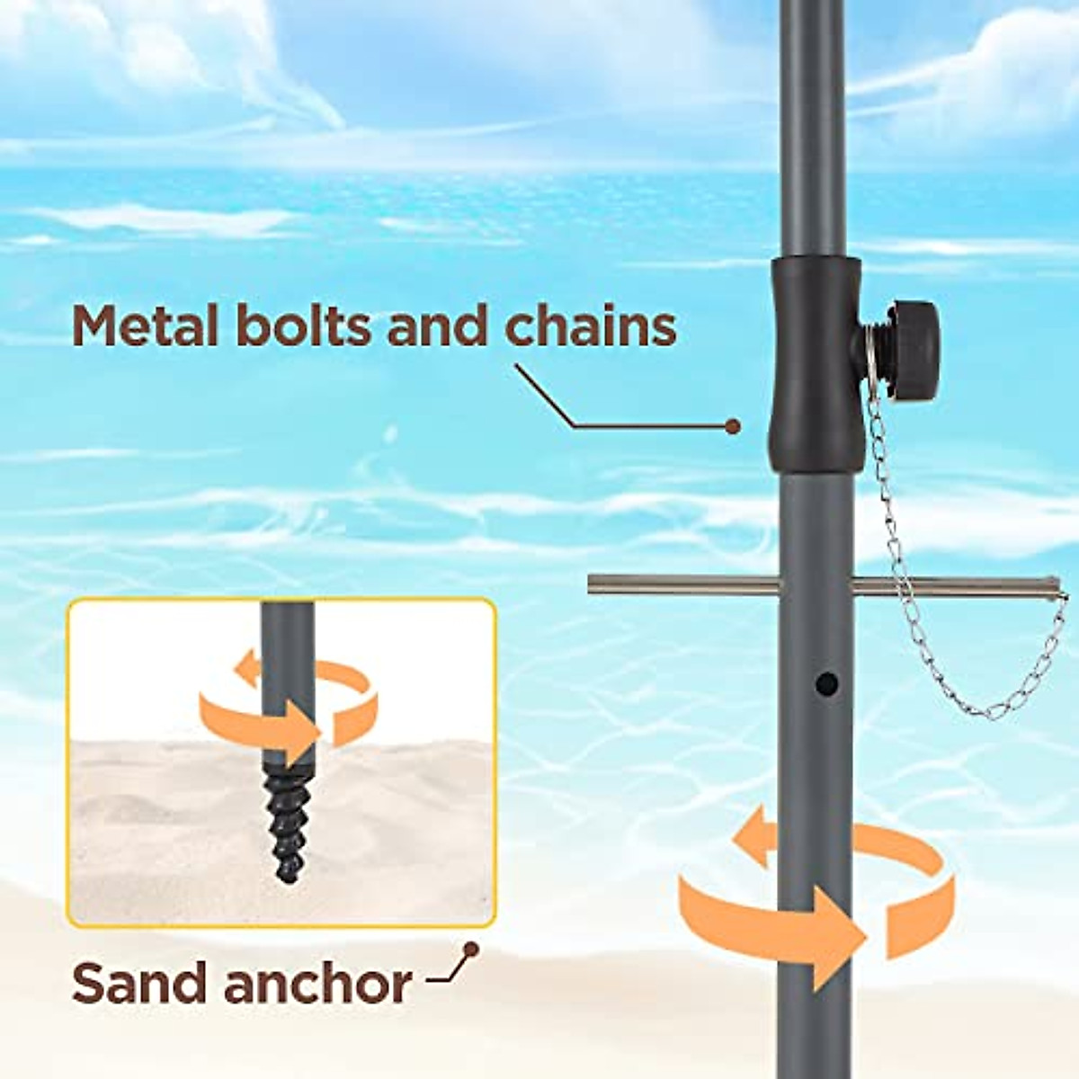 BondFree Beach Umbrellas for Sand Heavy Duty Wind, Portable Sun Shade Umbrella,7FT/8.5FT Sun Umbrella Beach, UPF 50+ PU Coating Beach Umbrella with Carry Bag