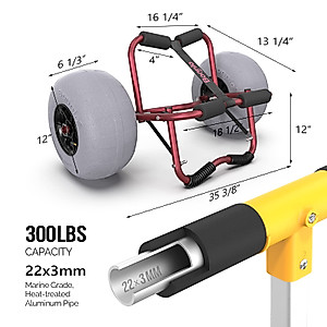 Bonnlo Kayak Cart Trolley Canoe Paddle Board Boat Cart Carrier Dolly with 12" Big Beach Wheels Balloon Kayak Transport Wheels Cart Foldable, Free Pump, 2 Ratchet Straps- Perfect for Soft Sand (Red)