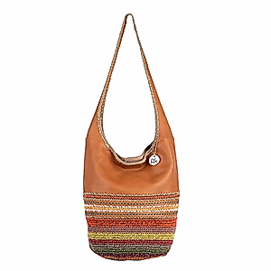 The Sak Back To Bali 120 Hobo Bag in Leather & Hand-Crochet, Large Shoulder Purse, Tobacco Seminyak