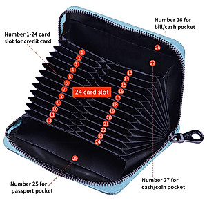 EASTNIGHTS Genuine Leather Credit Card Holder Case RFID Card Wallet Travel Passport Wallet (blue)