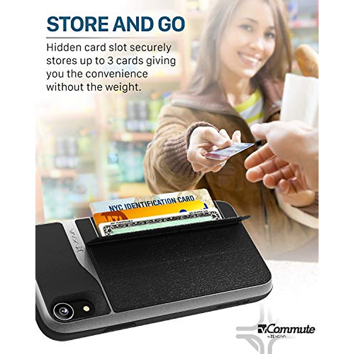 VENA iPhone XR Wallet Case, vCommute (Military Grade Drop Protection) Flip Leather Cover Card Slot Holder with Kickstand, Designed for Apple iPhone XR - Space Gray