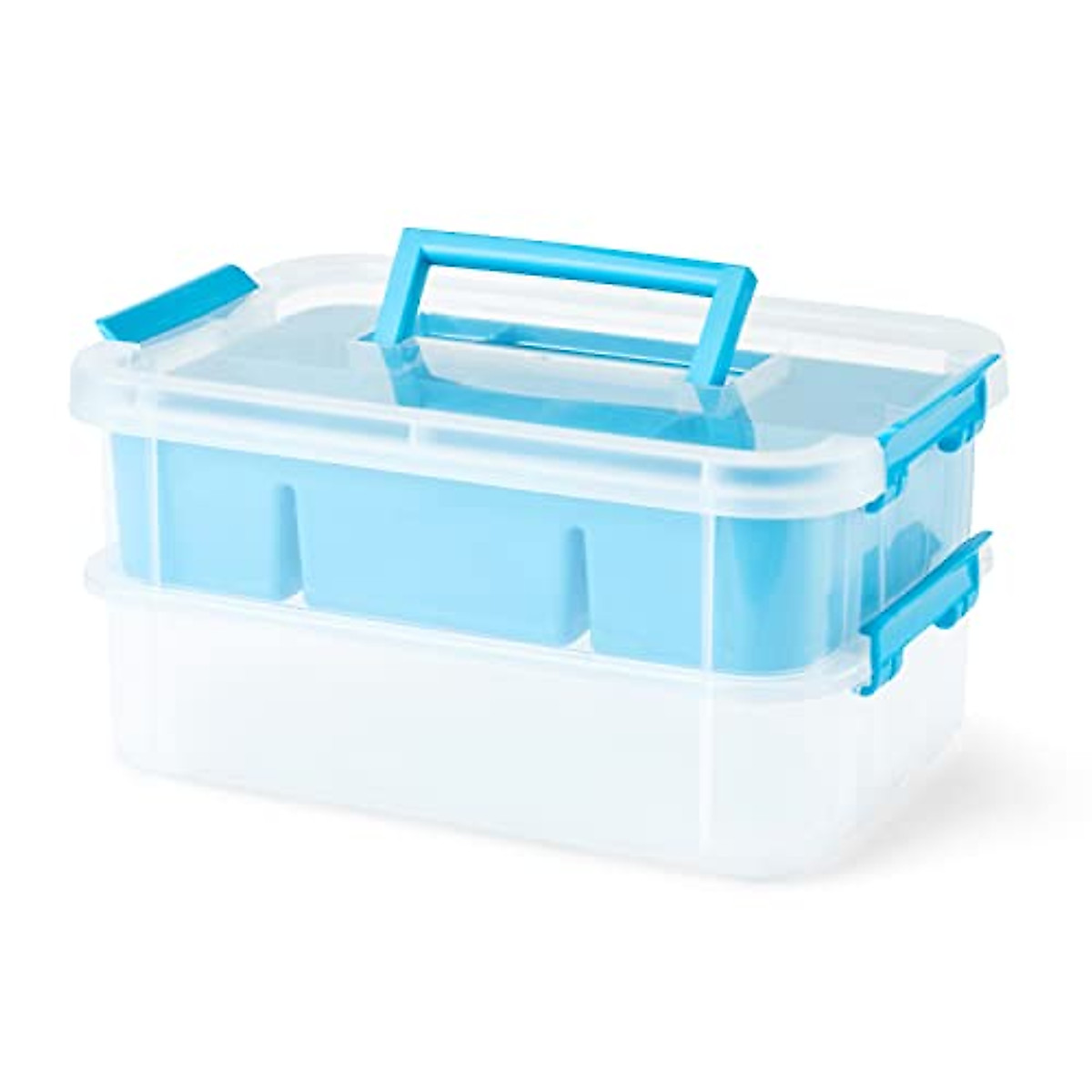 Bins & Things Stackable Storage Container with Organizers - 2 Trays - Blue - Craft Storage / Craft Organizers and Storage - Bead Organizer Box / Art Box Organizer - Art Storage Box & Craft Box Organizer