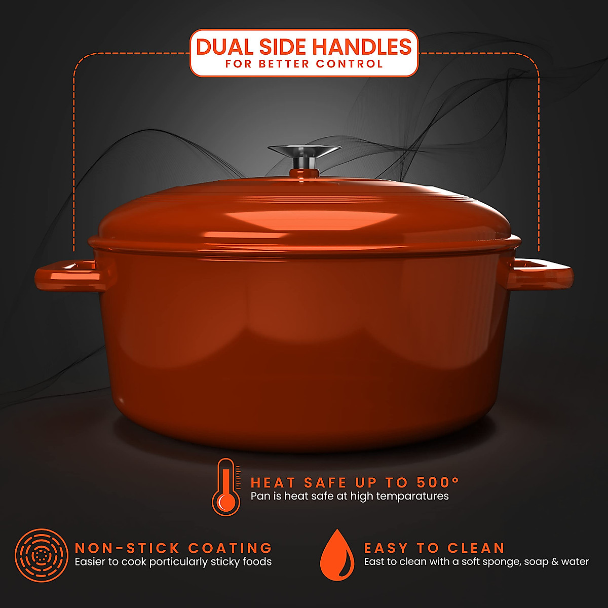 WIN4HOME 6-Quart Enamel Dutch Oven - Non-Stick Cast Iron Pot with Lid for Braising, Stewing, Boiling, Bread Baking - Heat Safe up to 500°F - Multiple Colors Available