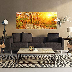 Kreative Arts Large Wall Art Fall Scenery Canvas Prints Panorama Forest in Vibrant Warm Colors Sun Shining Through Leaves Pictures Autumn HD Printed Painting Framed Art Works Home Walls 48x20