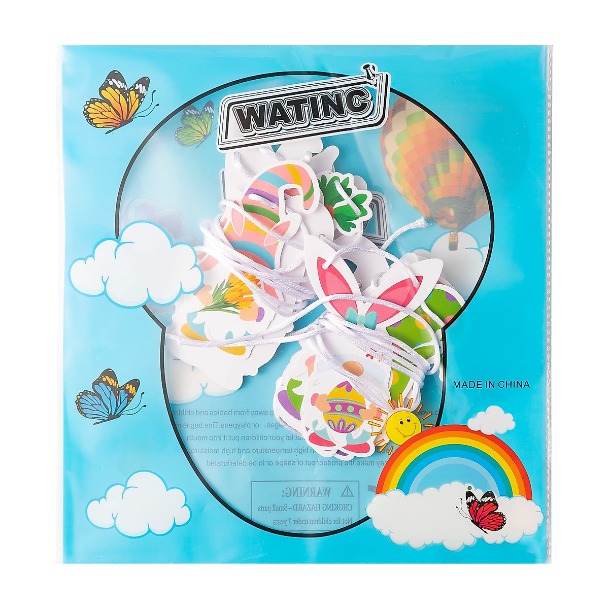 WATINC 2Pcs Gnome Banner Garlands Decoration Egg Bunny Carrot Chick Flower Daisy Gift Box Bowknot Pendant Hanging Bunting Gnomes Garland Decor Holiday Party Favors Supplies for Mantle Fireplace