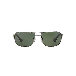 Ray-Ban RB3492 Rectangular Sunglasses, Gunmetal/CRYstal Green Polarized, 62 mm