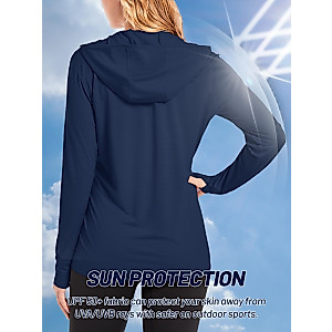 TACVASEN Sun Protection Shirts for Women UPF 50+ Full Zip Performance UV Hoodies Shirt Lightweight, White, L
