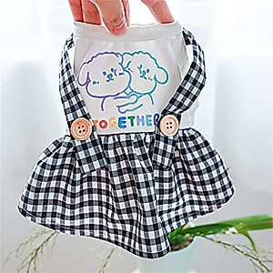 HOUKAI Dress Dog Clothes Print Plaid Skirt Pet Spring Summer T-Shirt (Color : D, Size : Scode)