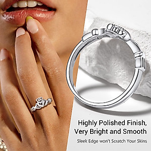 PROSILVER Sterling Silver Heart Promise Wedding Rings Irish Claddagh Ring Size 8