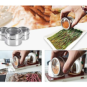 Bekith 20 Pack Magnetic Spice Tins Storage Spice Containers, Clear Top Lid with Sift or Pour, Magnetic on Refrigerator and Grill, 240 PVC Spice Label Set