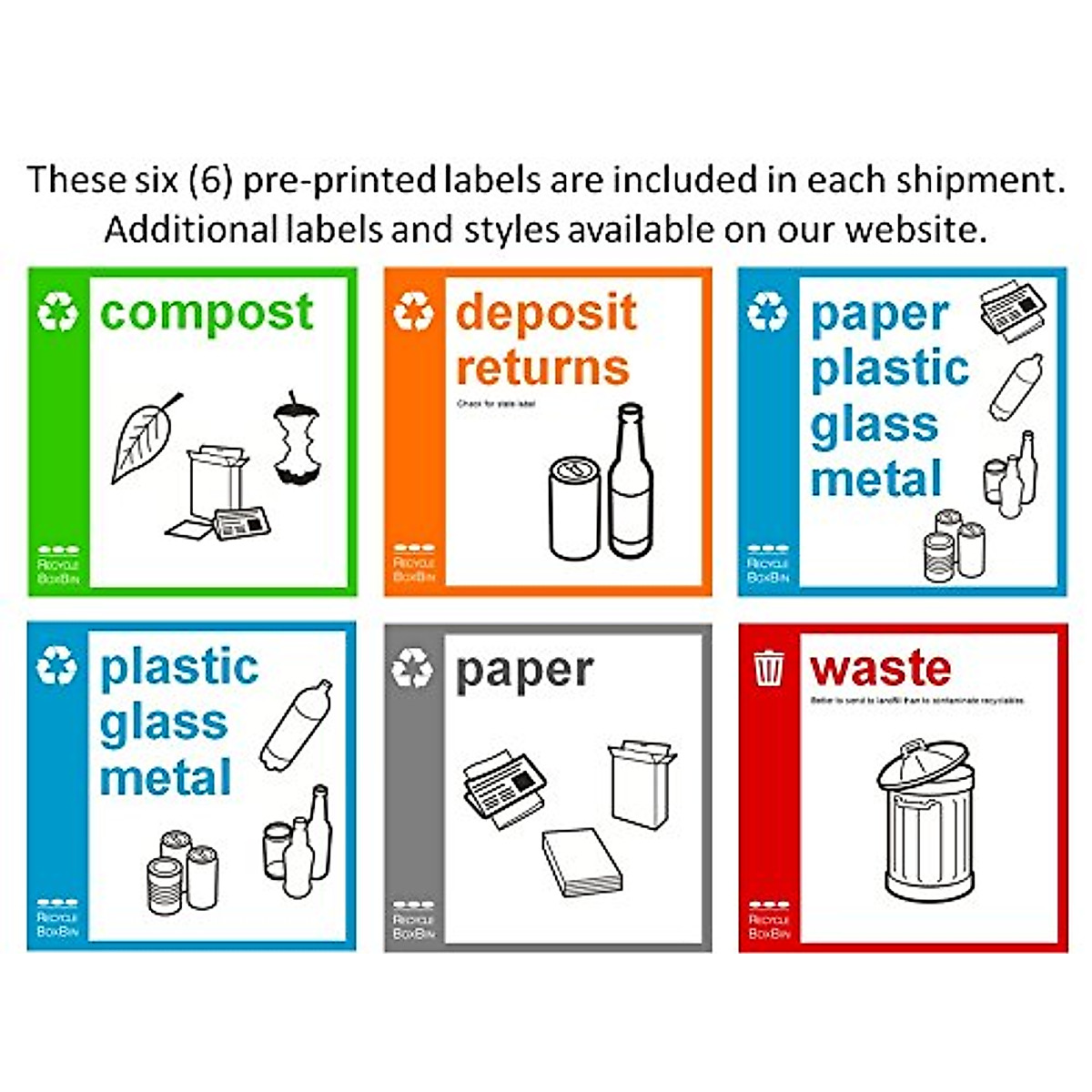 RecycleBoxBin Triple Recycling Bin - Large Capacity (25 gal. per Bin), All Plastic, Light-Weight, with Changeable Label System