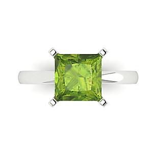 Clara Pucci 3.0 ct Princess Cut Solitaire Genuine Natural Green Peridot Engagement Bridal Promise Anniversary Ring 14k White Gold