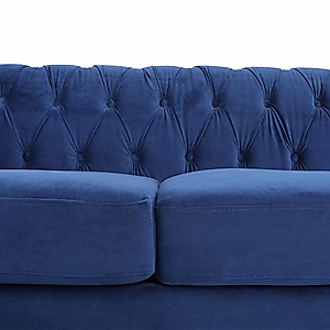 NOSGA Large Sofa, Modern 3 Seater Couch Furniture, Three-seat Sofa Classic Tufted Chesterfield Settee Sofa Tufted Back for Living Room (Blue)