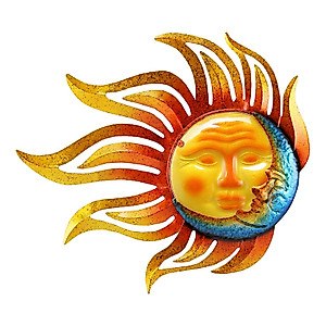 wotieuns Metal Sun Wall Decor Outdoor Garden Fence Art Sun Moon Wall Art Hanging Lndoor Living Room Yard Home Wall Sculpture