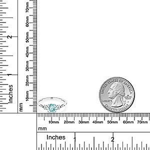 Gem Stone King 10K White Gold 6MM Round Gemstone Birthstone White Created Sapphire & White Diamond Accent 3-Stone Engagement Ring | Three-Stone Wedding Anniversary Promise Ring For Women