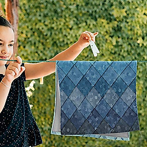 ZOEO Mermaid Face Towel Set of 2, Ocean Blue Teal Mermaid Fish Scales Geometric Rhombus Hand Towel Dish Towels Cotton Bath Decor Set for Kids 30x15 inch Gym Yoga Towels for Mothers Day