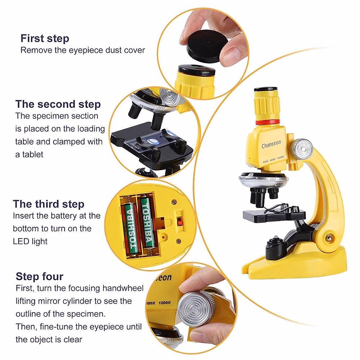 100x-1200x Kids Microscope Kit with Slides, Smartphone Adapter and Accessory Kit,Early Education Toy for Child