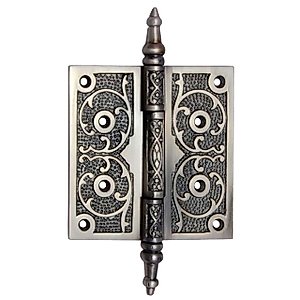 Akatva 164mm x 101mm x 12mm Brass Decorative Hinge Set - 1 Piece Gate Hinges for Wooden and Metal Fences, Doors, Cabinets - Brass Ball Bearing Hinge Hardware Kit - Antique Brushed Nickel Finish