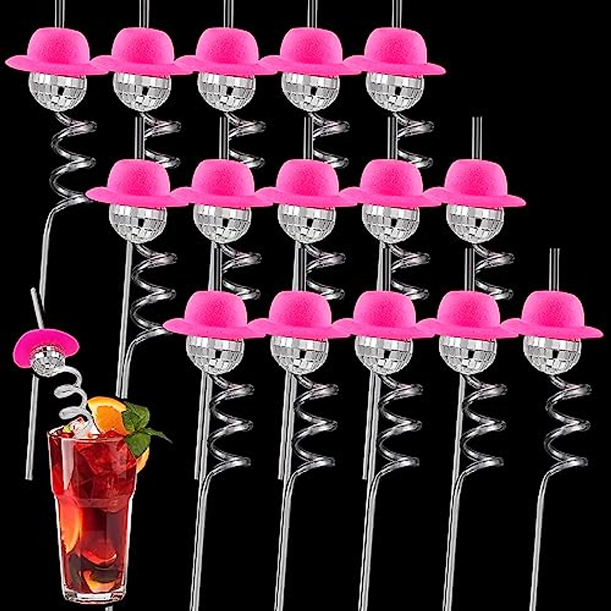 18 Pcs Mirror Disco Ball Straws 70s Disco Party Decorations Christmas Silver Disco Straw Decor Plastic Disco Decorative Straws Cowboy Hat Disco Ball Straws for Dance Holiday Wedding Birthday Party