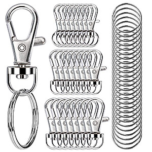 100PCS Swivel Snap Hooks with Key Rings, Premium Metal Swivel Lobster Claw Clasps Assorted Sizes (Large, Medium, Small) for Keychain Clip Lanyard, Jewelry Making, Crafts, Silver